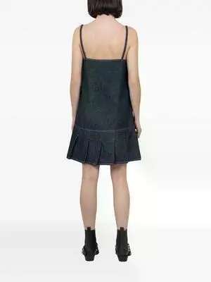GANNI Denim Mini Dress With Pleated Skirt