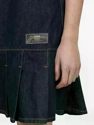 GANNI Denim Mini Dress With Pleated Skirt