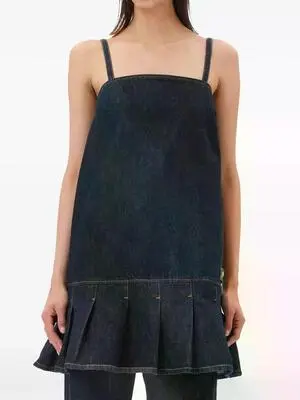 GANNI Denim Mini Dress With Pleated Skirt
