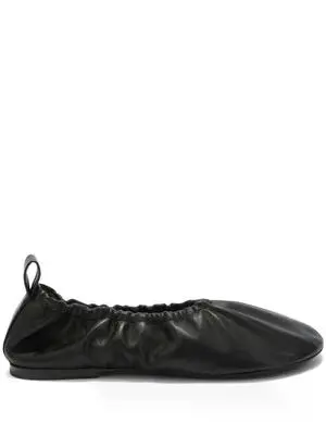 JIL SANDER Gathered Leather Ballerina Flats - Black