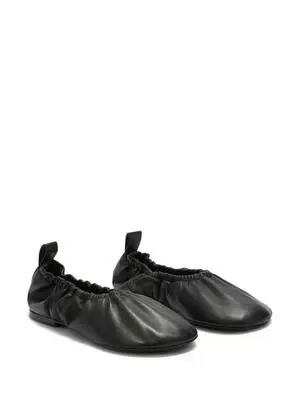 JIL SANDER Gathered Leather Ballerina Flats - Black