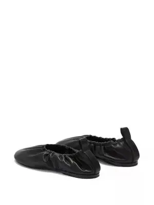 JIL SANDER Gathered Leather Ballerina Flats - Black