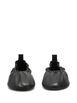 JIL SANDER Gathered Leather Ballerina Flats - Black