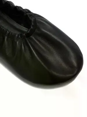 JIL SANDER Gathered Leather Ballerina Flats - Black