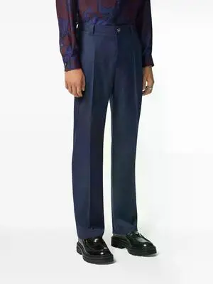Versace Wool Tailored Trousers With Enamel Medusa Button - Blue