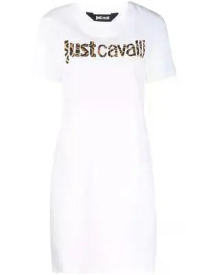 Just Cavalli Animal-print Logo T-shirt Dress - White
