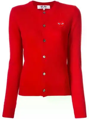 Play Comme Des Garcon Logo Embroidered Buttoned Cardigan - Red