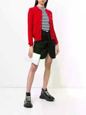 Play Comme Des Garcon Logo Embroidered Buttoned Cardigan - Red