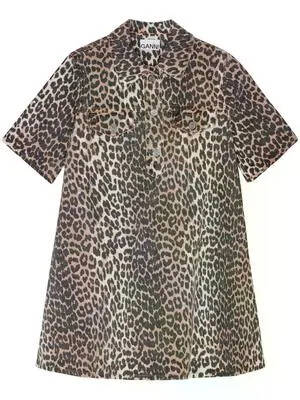 GANNI Animal Print Denim Mini Skirt