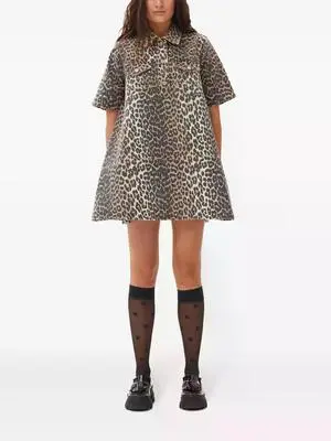 GANNI Animal Print Denim Mini Skirt