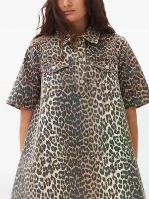 GANNI Animal Print Denim Mini Skirt