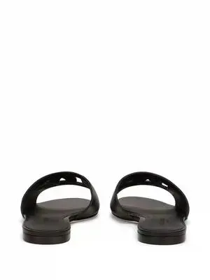 Dolce & Gabbana Bianca Leather Slides - Black