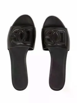 Dolce & Gabbana Bianca Leather Slides - Black