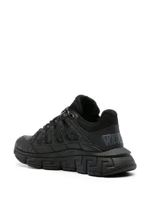Versace Trigreca Jacquard Leather Lace-up Sneakers - Black
