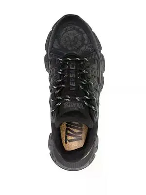 Versace Trigreca Jacquard Leather Lace-up Sneakers - Black
