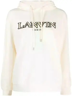 LANVIN Embroidered-logo Cotton Hoodie - Neutrals