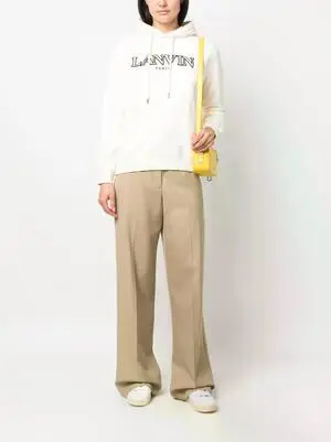 LANVIN Embroidered-logo Cotton Hoodie - Neutrals
