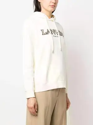 LANVIN Embroidered-logo Cotton Hoodie - Neutrals