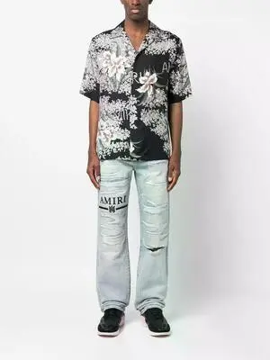 Amiri Logo-embroidered Ripped Straight-leg Jeans