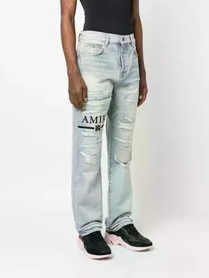 Amiri Logo-embroidered Ripped Straight-leg Jeans
