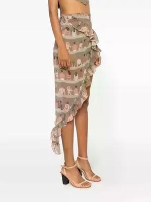 AMIR SLAMA Graphic-print Asymmetric Silk Skirt