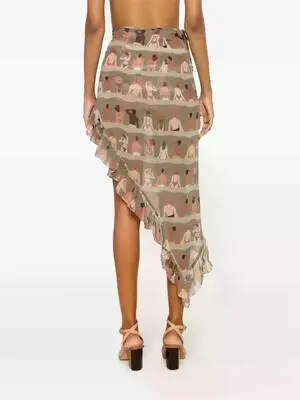 AMIR SLAMA Graphic-print Asymmetric Silk Skirt