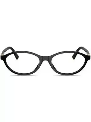 Miu Miu Logo-plaque Oval-frame Glasses - Black