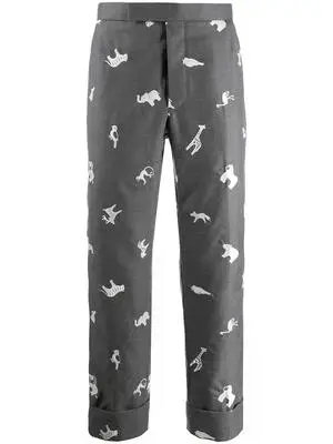 Thom Browne Animal-embroidered Cropped Trousers