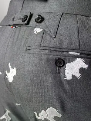 Thom Browne Animal-embroidered Cropped Trousers