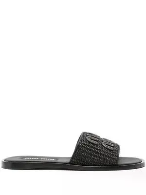 Miu Miu Logo-patch Raffia Slides