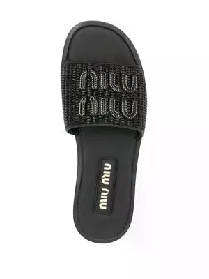 Miu Miu Logo-patch Raffia Slides