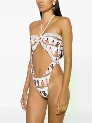 AMIR SLAMA Swimmer-print Cut-out One-piece Swimsuit