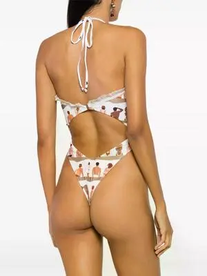 AMIR SLAMA Swimmer-print Cut-out One-piece Swimsuit