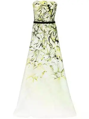 SAIID KOBEISY Floral-print Strapless Gown