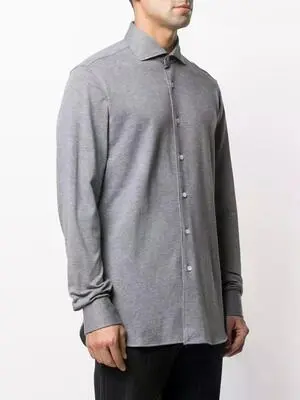 ORIAN Spread Collar Piqué Shirt - Grey