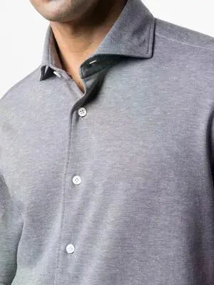 ORIAN Spread Collar Piqué Shirt - Grey