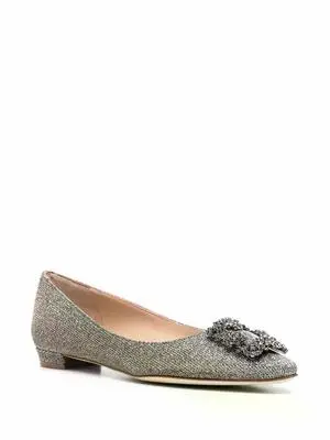 Manolo Blahnik Hangisi Ballerina Shoes - Silver