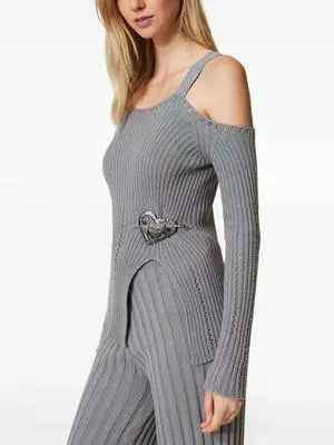 TWINSET Brooch-detail Ribbed Knit Top