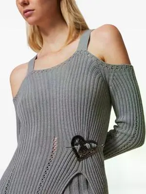 TWINSET Brooch-detail Ribbed Knit Top