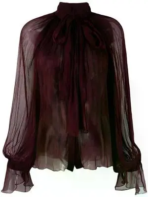 ATU BODY COUTURE Semi-sheer Tie-neck Blouse