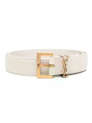 Saint Laurent Cassandre Leather Belt Neutrals