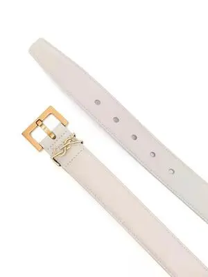 Saint Laurent Cassandre Leather Belt - Neutrals