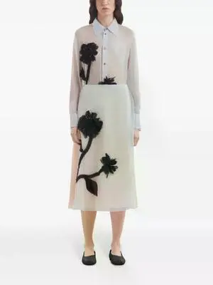 Marni Floral Appliqué Silk Midi Skirt