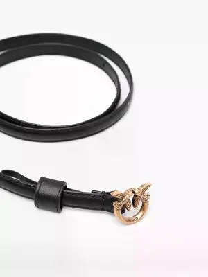 Pinko Love Birds Buckle Leather Belt - Black