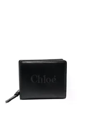 Chloé Sense Logo-embroidered Leather Wallet - Black