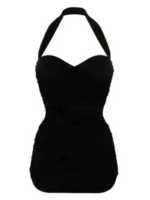 Norma Kamali Bill Ruched Halterneck Swimsuit - Black