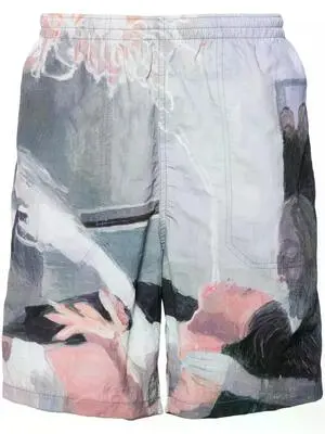 Undercover Paint-print Crinkled Track Shorts - Grey