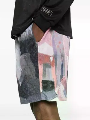 Undercover Paint-print Crinkled Track Shorts