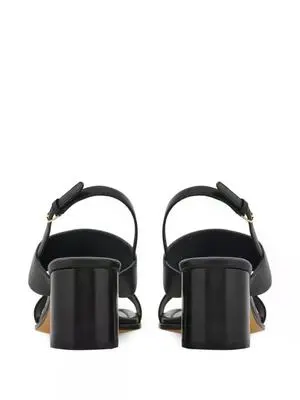 FERRAGAMO Gancini Buckle Leather Block Heel Sandals