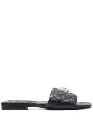 Philipp Plein Crystal-skull Matelassé Slides